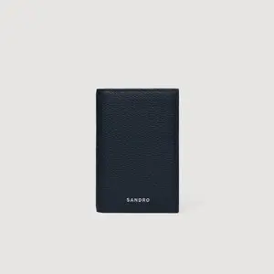 Sandro Grained Leather Foldable Cardholder - Navy Blue