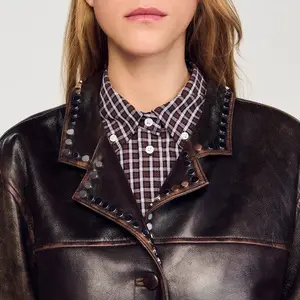 Sandro Oversized Leather Jacket With Studs