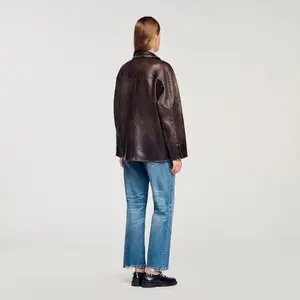 Sandro Oversized Leather Jacket With Studs