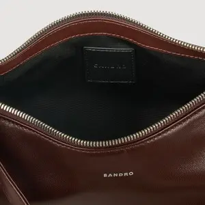 Sandro Small Leather Crossbody Bag - Cognac