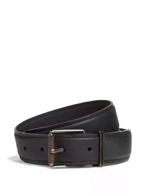 Zegna Leather Belt With Wood-effect Buckle - Black