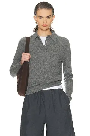 Enza Costa Knit Cashmere Polo Sweater - Thunder