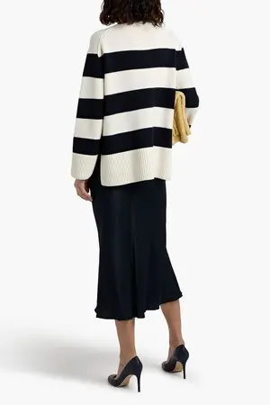 Vince Striped Wool And Cotton-blend Turtleneck Sweater