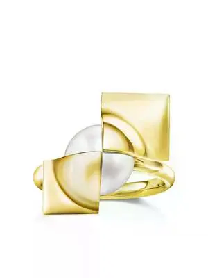 TASAKI 18k Yellow Square Leaf Pearl Ring - Gold