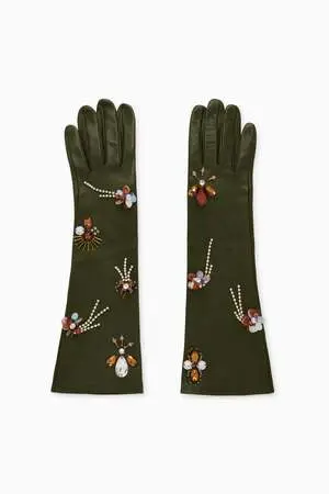 Ulla Johnson Laetitia Embellished Leather Gloves - Militaire
