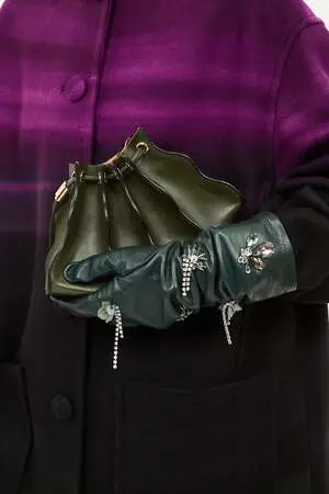 Ulla Johnson Laetitia Embellished Leather Gloves - Militaire