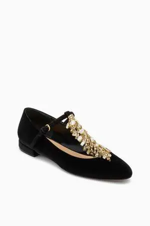 Ulla Johnson Bianca Crystal T-strap Ballerina - Noir