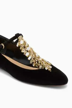 Ulla Johnson Bianca Crystal T-strap Ballerina - Noir