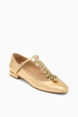 Ulla Johnson Bianca Crystal T-strap Ballerina - Gold Python