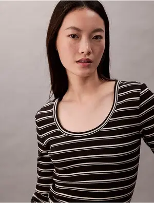 Calvin Klein Cotton Contour Rib U-neck Tee - Black Stripe