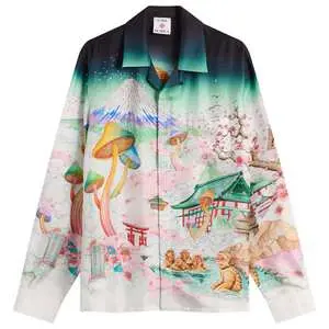 Casablanca Silk Twill Cuban Collar Long Sleeve Shirt - Multi
