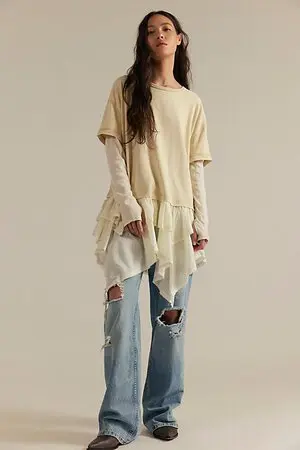 Free People We The Free Tattered Love Tee - Summer Sand Combo