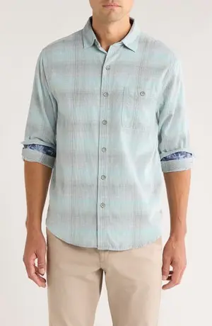 Tommy Bahama Coastline Cord Shoreline Vines Shadow Check Cotton Corduroy Button-up Shirt - Baby Fern
