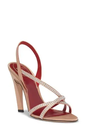 Valentino Garavani Crystal Embellished Slingback Sandal - Beige Couture/crystal