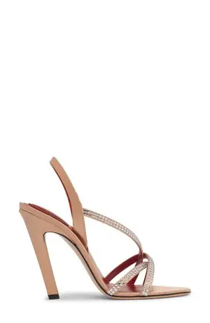 Valentino Garavani Crystal Embellished Slingback Sandal - Beige Couture/crystal