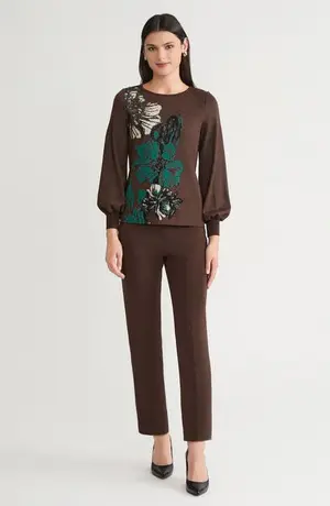 Ming Wang Floral Jacquard Crewneck Sweater