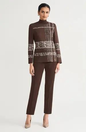 Ming Wang Stripe Jacquard Mock Neck Knit Tunic