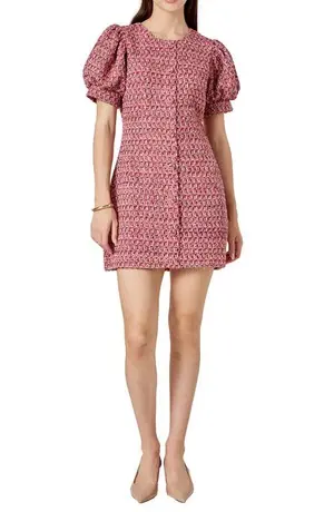 Endless Rose Puff Sleeve Tweed Minidress - Berry Multi
