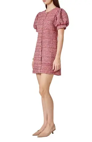 Endless Rose Puff Sleeve Tweed Minidress - Berry Multi