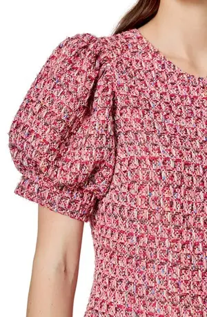 Endless Rose Puff Sleeve Tweed Minidress - Berry Multi