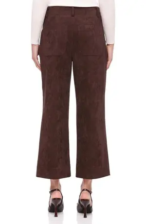 Bagatelle Patch Pocket Faux Leather Crop Wide Leg Pants - Bitter