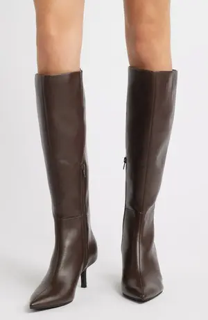 OPEN EDIT Elara Pointed Toe Knee High Boots - Brown Chocolate
