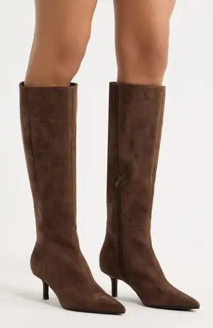 OPEN EDIT Elara Pointed Toe Knee High Boots - Brown Oak