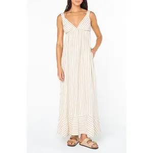Roxy Wilder Coast Stripe Maxi Sundress - Parchment