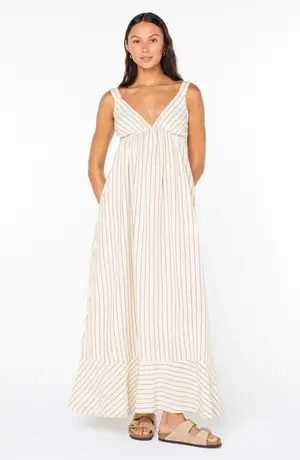 Roxy Wilder Coast Stripe Maxi Sundress - Parchment