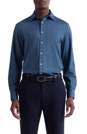 Bugatchi James Ooohcotton® Leaf Print Twill Button-up Shirt - Navy
