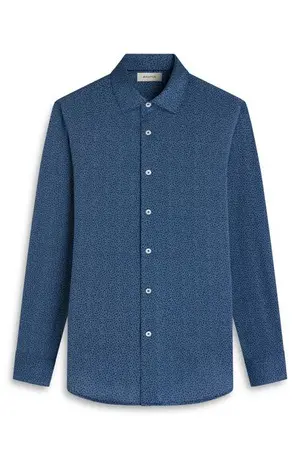 Bugatchi James Ooohcotton® Leaf Print Twill Button-up Shirt - Navy