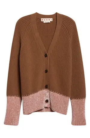 Marni Long Sleeve Merino Wool V-neck Cardigan - Brown/maroon