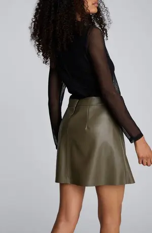 KENNETH COLE Jodie Long Sleeve Faux Leather Mini Dress