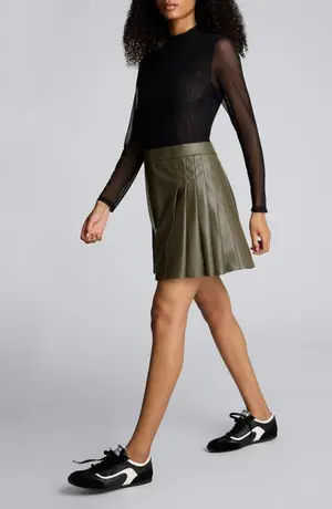 KENNETH COLE Jodie Long Sleeve Faux Leather Mini Dress
