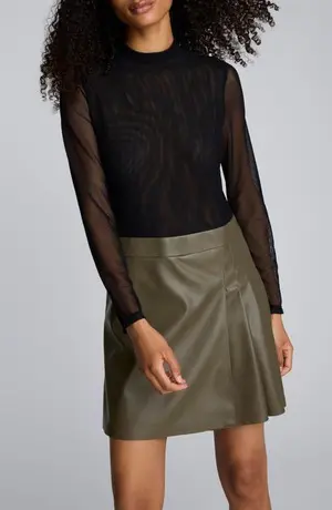 KENNETH COLE Jodie Long Sleeve Faux Leather Mini Dress