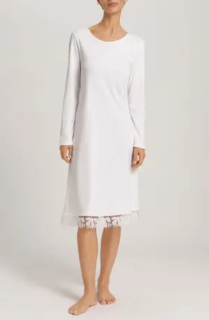 Hanro Kalea Floral Tulle Trim Cotton Nightgown - Off White