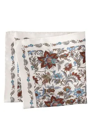 Eton Floral Silk Pocket Square - Light Beige