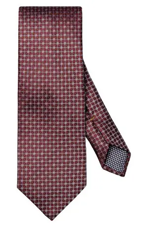 Eton Geometric Pattern Silk Jacquard Tie - Red