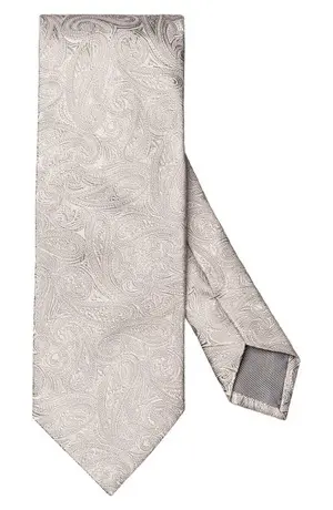 Eton Paisley Silk Jacquard Neck Tie Silver