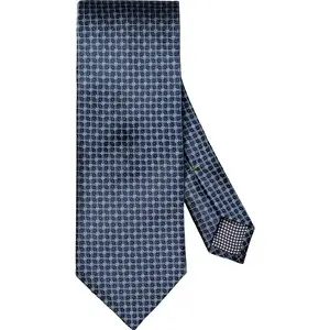 Eton Geometric Pattern Silk Jacquard Tie - Navy