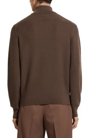 Zegna Oasi Cashmere Jacquard Quarter-zip Sweater - Brown