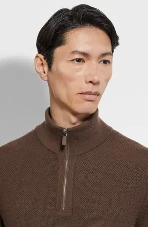 Zegna Oasi Cashmere Jacquard Quarter-zip Sweater - Brown