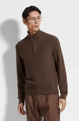 Zegna Oasi Cashmere Jacquard Quarter-zip Sweater - Brown