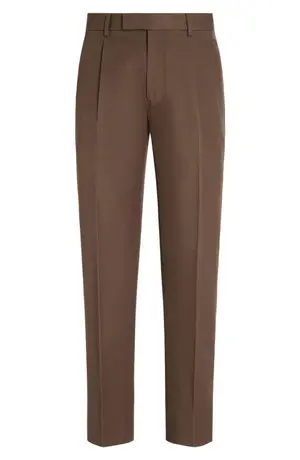Zegna Cotton And Wool Pleated Trousers - Brown