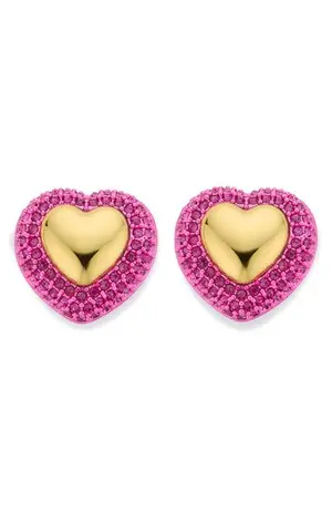 Kurt Geiger Pavé Heart Stud Earrings - Gold/pink