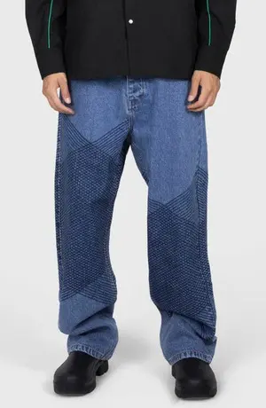 PLEASURES Grid Embroidered Baggy Jeans