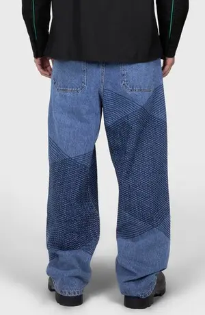 PLEASURES Grid Embroidered Baggy Jeans