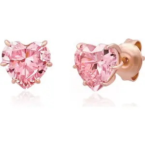 CRISLU Cubic Zirconia Heart Stud Earrings - 18kt Rose Gold/clear Stone