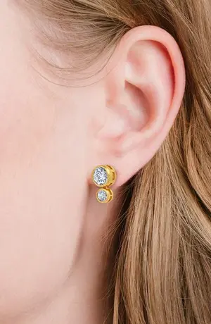 CRISLU Brilliant-cut Cubic Zirconia Double Stud Earrings - Gold