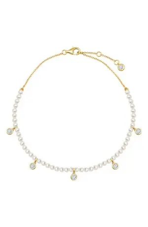 CRISLU Cultured Pearl And Zirconia Anklet - Pure Platinum/clear Stone
